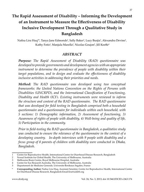 Pdf The Rapid Assessment Of Disability Informing The Development Of An Instrument To Measure