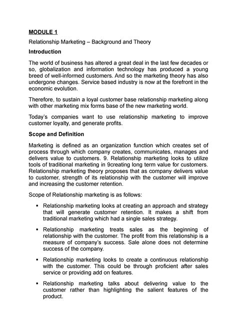Crm Module 1 Class Work Module 1 Relationship Marketing
