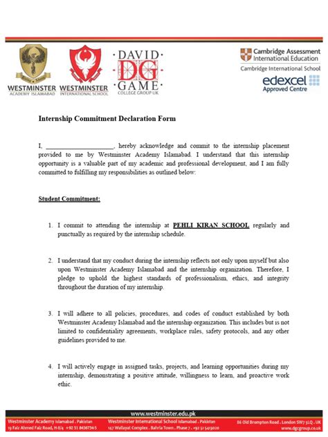 Internship Commitment Declaration Formpks Pdf Internship Job Hunting