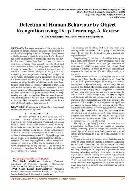 Pdf Detection Of Human Behaviour Byobject Recognitionusing Deep Learning A Review