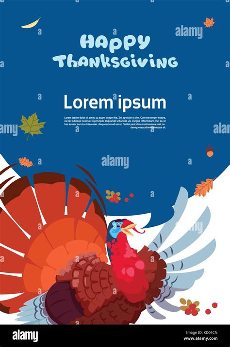 Happy Thanksgiving Day Autumn Traditional Harvest Holiday Greeting Card With Turkey Stock Vector