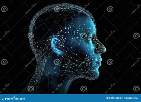 Abstract Human Brain Neural Network Visualization Generative AI Stock Illustration