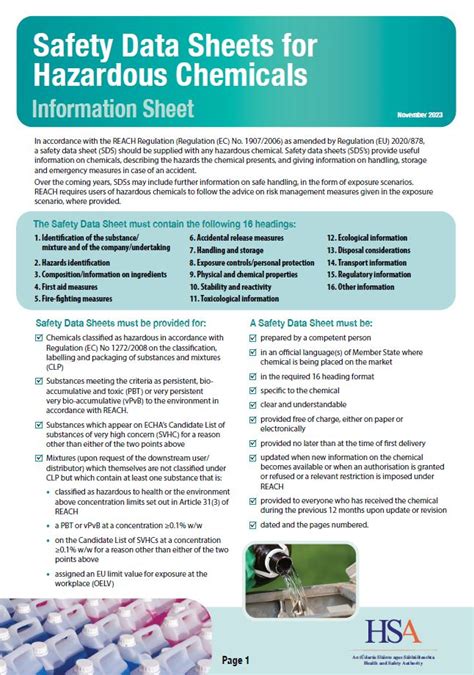 Safety Data Sheets For Hazardous Chemicals Information Sheet Health And Safety Authority