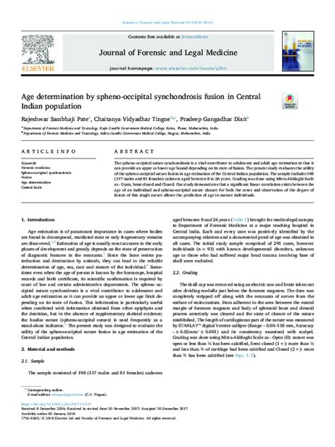 Pdf Age Determination By Spheno Occipital Synchondrosis Fusion In Central Indian Population