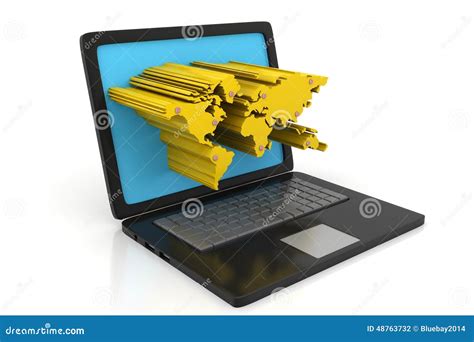 laptop with 3d extruded world map on screen stock illustration