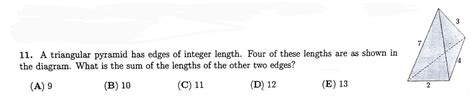 solved 11 a triangular pyramid has edges of integer length