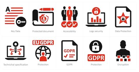 Premium Vector A Set Of 10 Gdpr Icons As Key Data Protected Document Accessibility
