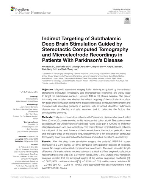 Pdf Indirect Targeting Of Subthalamic Deep Brain Stimulation Guided By Stereotactic Computed