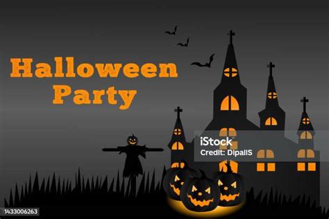 허수아비 호박 및 유령의 집이있는 할로윈 파티 배경 스톡 일러스트레이션 10월에 대한 스톡 벡터 아트 및 기타 이미지 10월 검은색 계절 Istock
