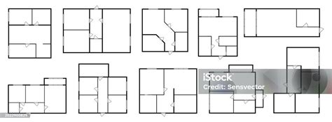 빈 방과 문이 있는 평면도의 평면도 벡터 평면 만화 아파트 콘도미니엄 가정 또는 집의 고립 된 인테리어 디자인 생활과 업무를 위한 공간 계획 스마트한 계획 평면도에 대한
