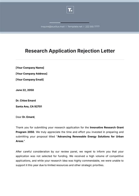 Free Research Application Rejection Letter Template To Edit Online