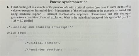 Solved Process Synchronization Finish Writing Of An Chegg