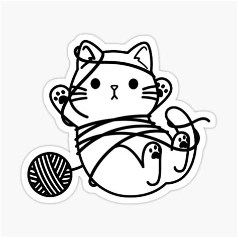 Funny And Cute Cat With A Ball Of Wool Sticker For Sale By
