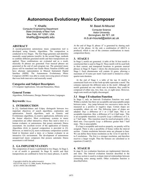 Pdf Autonomous Evolutionary Music Composer