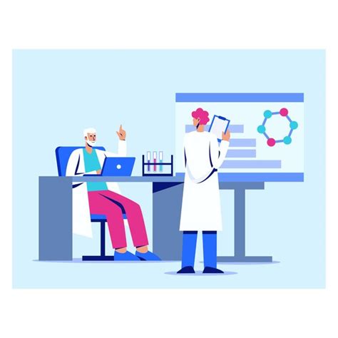 Premium Vector Laboratory Assistant Sitting At Table With Laptop