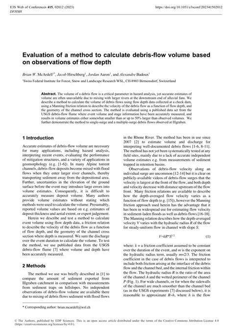Pdf Evaluation Of A Method To Calculate Debris Flow Volume Based On