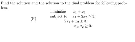 Solved Find The Solution And The Solution To The Dual Chegg Com