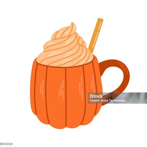 가을 메뉴 또는 인사말 카드 디자인을위한 호박 향신료 라떼 커피 컵 벡터 일러스트 레이 션 메뉴판에 대한 스톡 벡터 아트 및 기타 이미지 Istock
