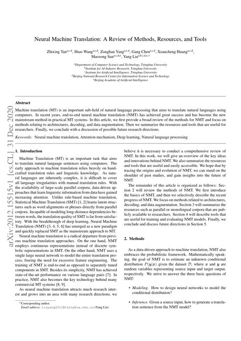 PDF Neural Machine Translation A Review Of Methods Resources And Tools