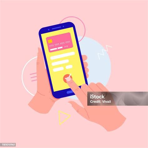 모바일 결제 앱의 개념 화면에 지불 양식이있는 전화를 들고 온라인으로 카드로 지불 온라인 쇼핑에 대한 스톡 벡터 아트 및 기타 이미지 온라인 쇼핑 인사장 휴대전화