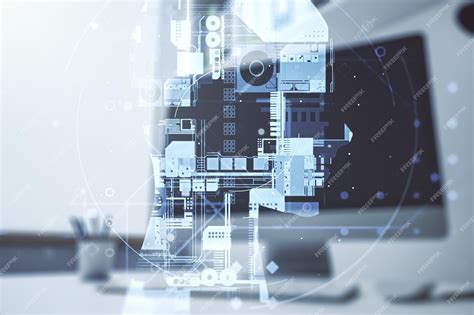 Premium Photo 双重曝光创意人工智能符号和现代桌面与笔记本电脑在背景中神经网络和机器学习概念