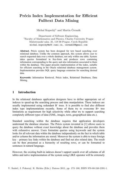 Pdf Précis Index Implementation For Efficient Fulltext Data Mining Dokumentips