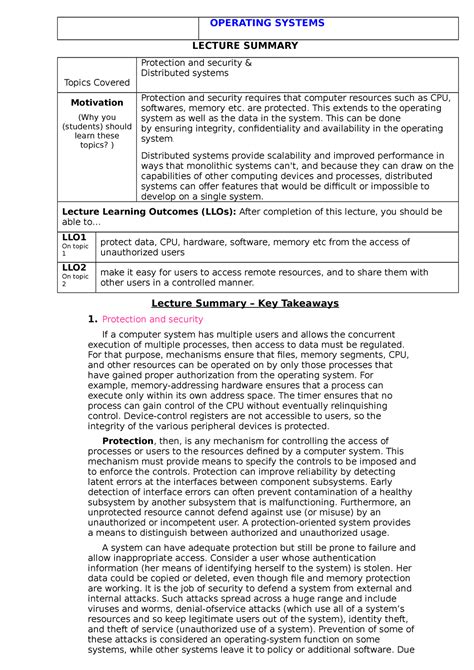Protection And Security And Distributed Systems Lecture Summary