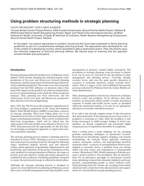 Pdf Using Problem Structuring Methods In Strategic Planning