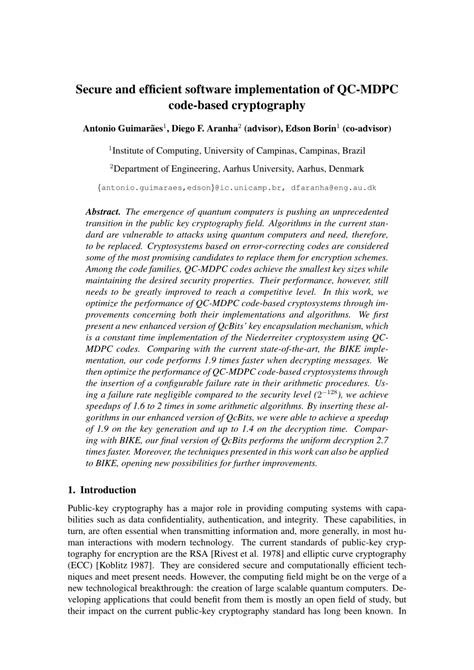 PDF Secure And Efficient Software Implementation Of QC MDPC Code