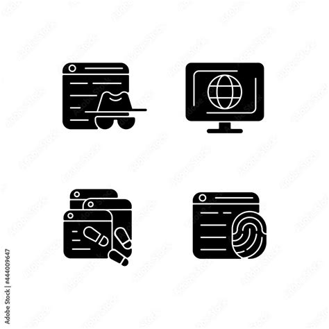 Online Censorship Black Glyph Icons Set On White Space Private Browsing Digital Trail Browser
