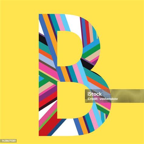 현대적인 다채로운 줄무늬 그래픽 기하학적 타이포그래피 알파벳 알파벳 B에 대한 스톡 벡터 아트 및 기타 이미지 알파벳 B