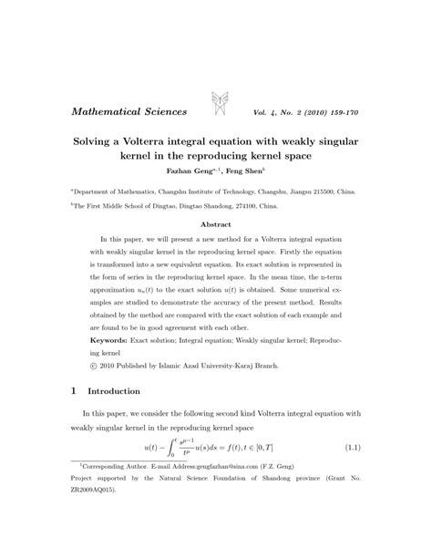 pdf solving a volterra integral equation with weakly singular kernel