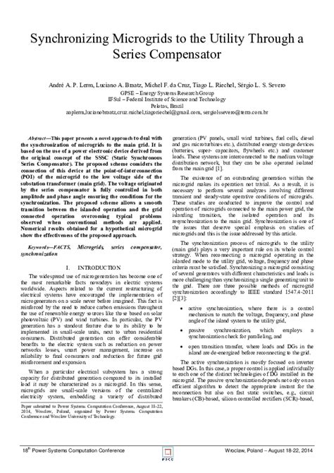Pdf Synchronizing Microgrids To The Utility Through A Series Compensator