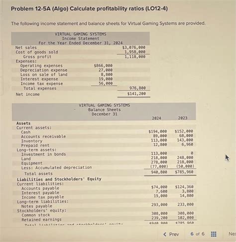 solved problem 12 5a algo calculate profitability ratios