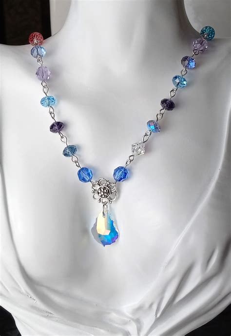 Multi Colored Crystal Necklace With Pendant Sterling Silver Throughout