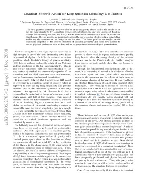 Pdf Covariant Effective Action For Loop Quantum Cosmology à La Palatini