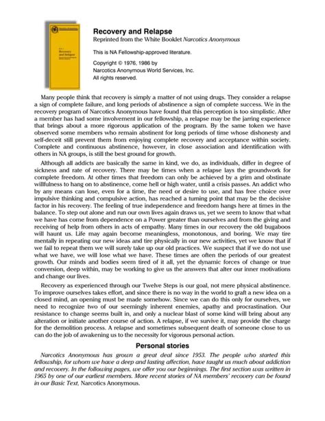 Recovery And Relapse Narcotics Anonymous