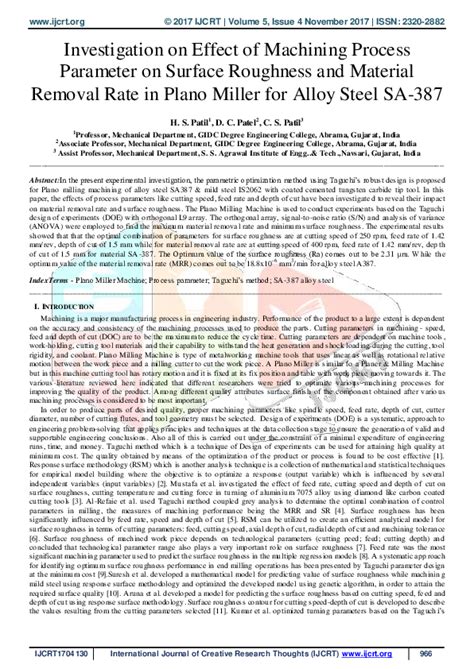 Pdf Investigation On Effect Of Machining Process Parameter On Surface