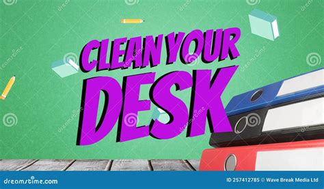 Composite Of Clean Your Desk Text Over Falling Pencils And Books On