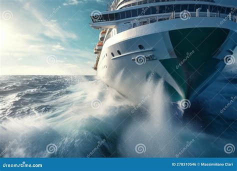 A Dynamic Image Of The Bow Of A Cruise Ship Cutting Through Waves Capturing The Power And