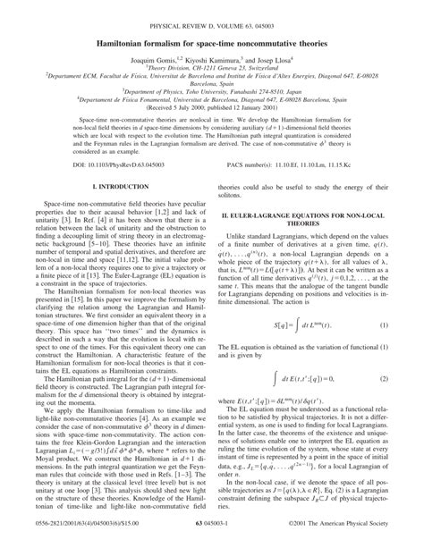 Pdf Hamiltonian Formalism For Space Time Non Commutative Theories
