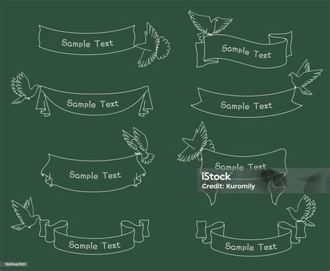 분필 스타일의 그림 세트는 새와 테이프 리본 프레임과 배너입니다 0명에 대한 스톡 벡터 아트 및 기타 이미지 0명 개체 그룹 검은색 Istock