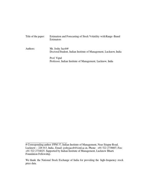 Estimation And Forecasting Of Stock Volatility With Range Based Estimators Pdf Volatility