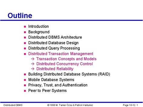 Outline Distributed Dbms Introduction Background Distributed Dbms