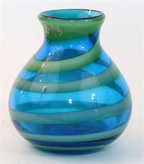 Murano Art Glass Vase Turquoise Blue Stripe Italy 525 Etsy