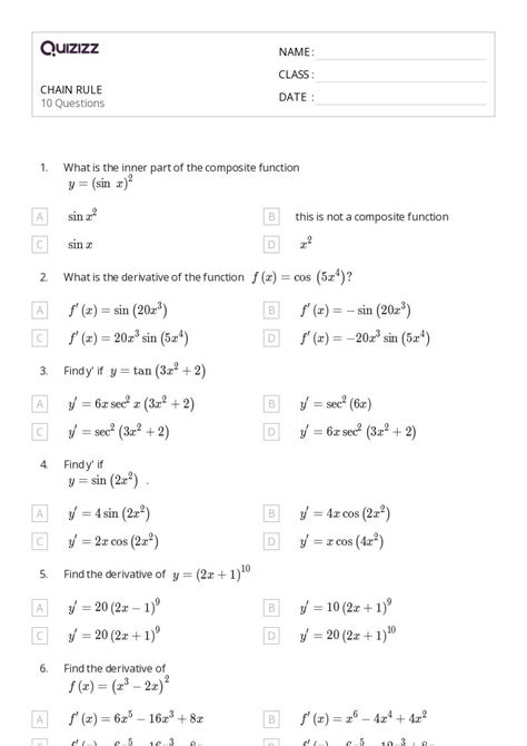 50 Chain Rule Worksheets For 12th Class On Quizizz Free And Printable