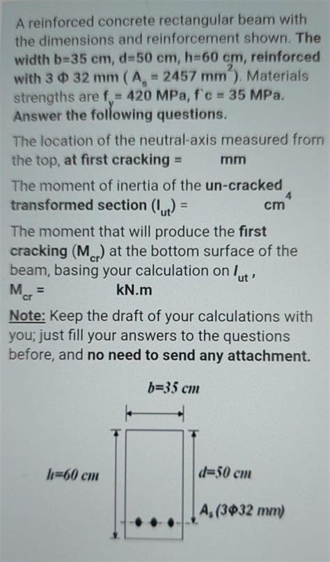 Solved A Reinforced Concrete Rectangular Beam With The Chegg