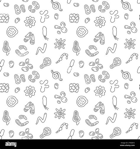 Vector Seamless Pattern With Virus Bacteria And Microbe Concept Outline Symbols Science