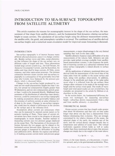 Pdf Introduction To Sea Surface Topography · Introduction To Sea Surface Topography From