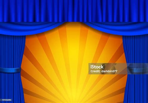 파란색 서커스 커튼 배경입니다 프리젠 테이션 콘서트 쇼를위한 디자인 Theatrical Performance에 대한 스톡 벡터 아트 및 기타 이미지 Theatrical